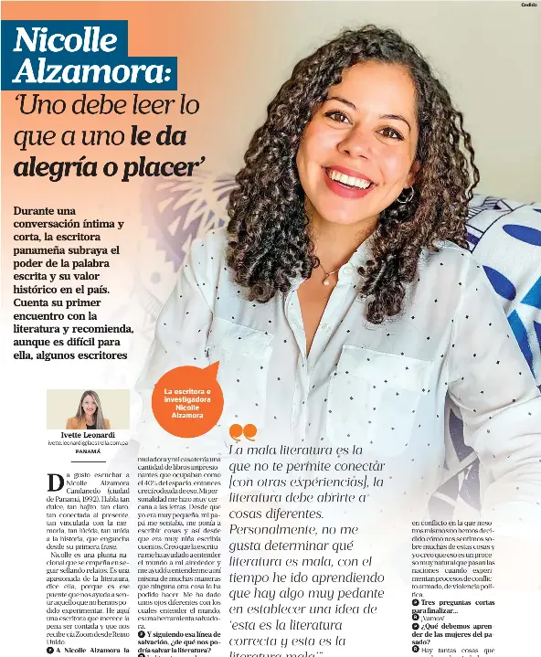 Nicolle Alzamora: ‘Uno debe leer lo que a uno le da alegría o placer’ - PressReader