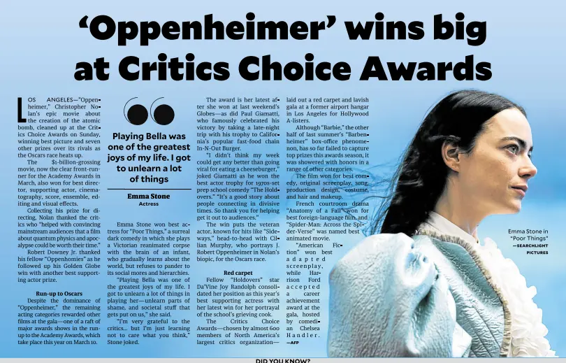 ‘Oppenheime­r’ wins big at Critics Choice Awards - PressReader