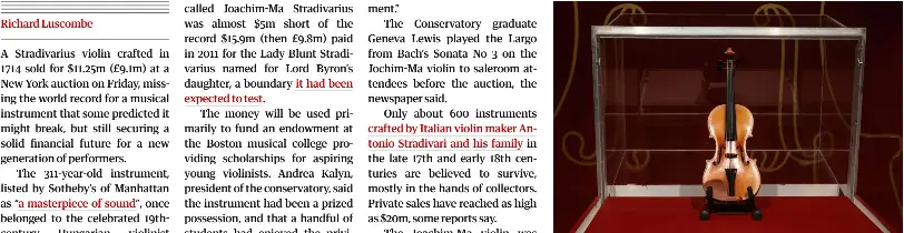 Three-hundred-year-old Stradivari­us violin sells for $11m in New York - PressReader