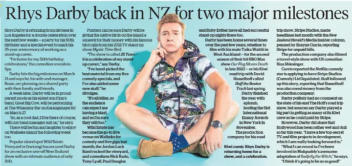 Rhys Darby back in NZ for two major milestones - PressReader