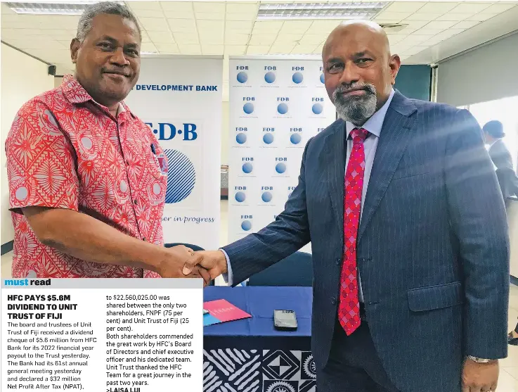 HFC PAYS $5.6M DIVIDEND TO UNIT TRUST OF FIJI - PressReader