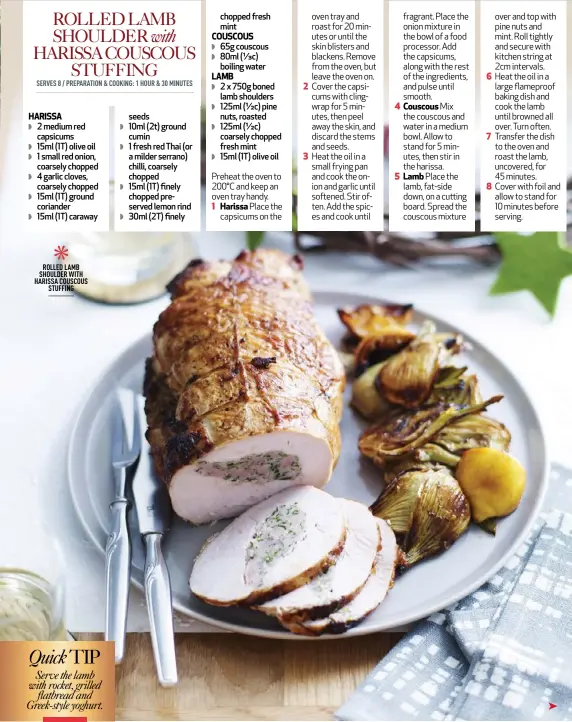 ROLLED LAMB SHOULDER with HARISSA COUSCOUS STUFFING - PressReader