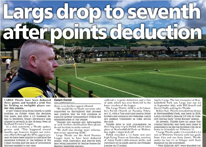 SFA TRIBUNAL ALSO HAND OUT £100 FINE Largs drop to seventh after points ...