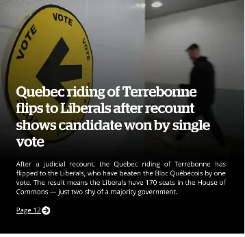 Quebec riding of Terrebonne flips to Liberals after recount shows ...