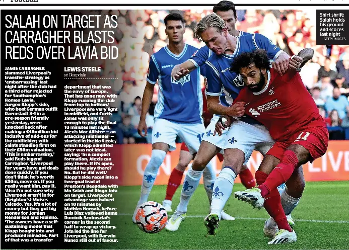 SALAH ON TARGET AS CARRAGHER BLASTS REDS OVER LAVIA BID - PressReader