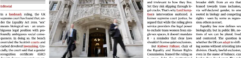 The Guardian view on the UK supreme court’s equality ruling: a clear legal line, a blurred ...