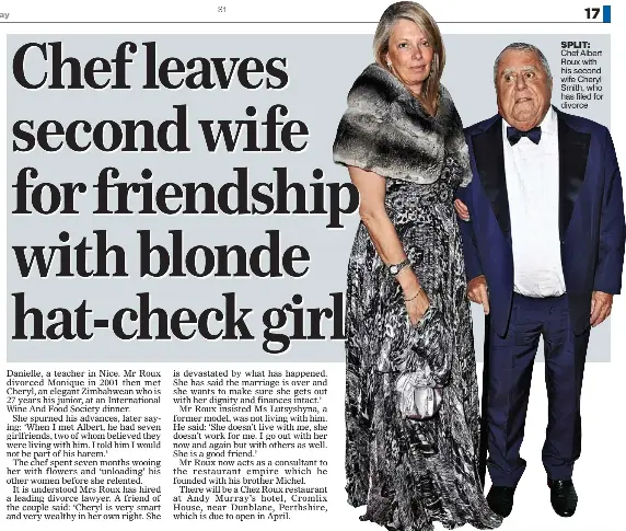 Chef leaves second wife for friendship with blonde hat-check girl ...