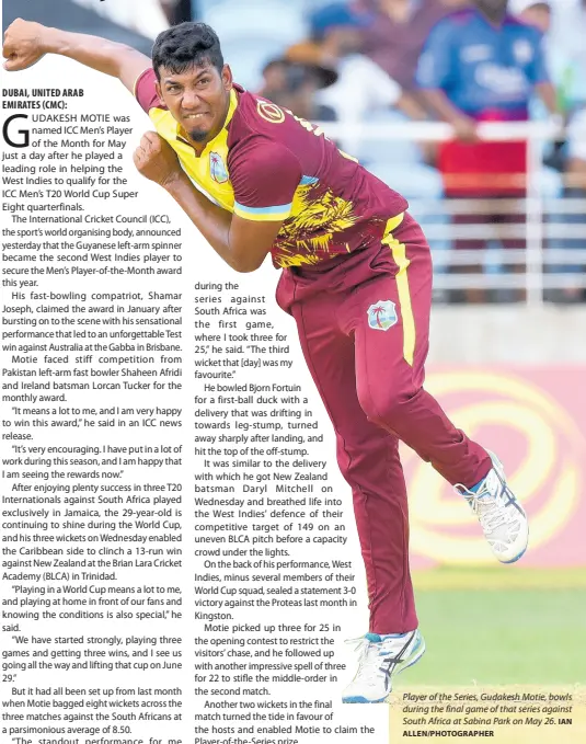 Motie named ICC player of the month - PressReader