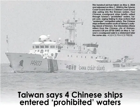Taiwan says 4 Chinese ships entered ‘prohibited’ waters - PressReader