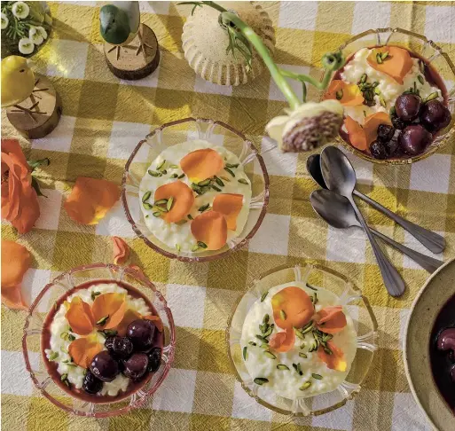 Rose-scented rice pudding with cherry compote - PressReader