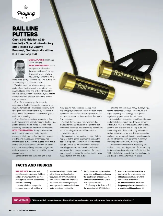 PLAYING WITH: RAIL LINE PUTTERS - PressReader