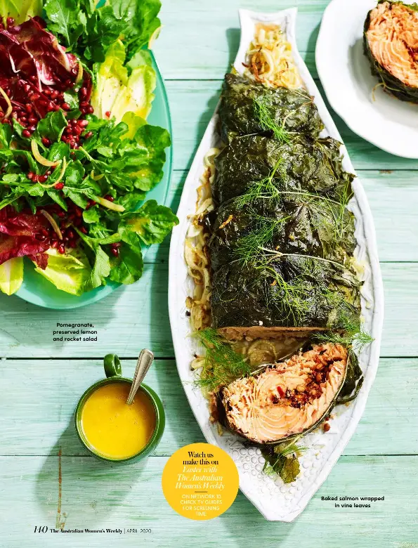 Baked salmon wrapped in vine leaves - PressReader
