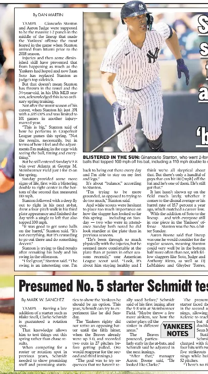 TAMPA — Giancarlo Stanton and Aaron Judge were supposed to be the massive 1-2 punch in the ...