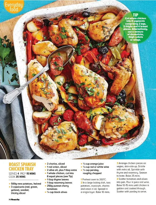 ROAST SPANISH CHICKEN TRAY SERVES 4 PREP 15 MINS COOK 35 MINS - PressReader