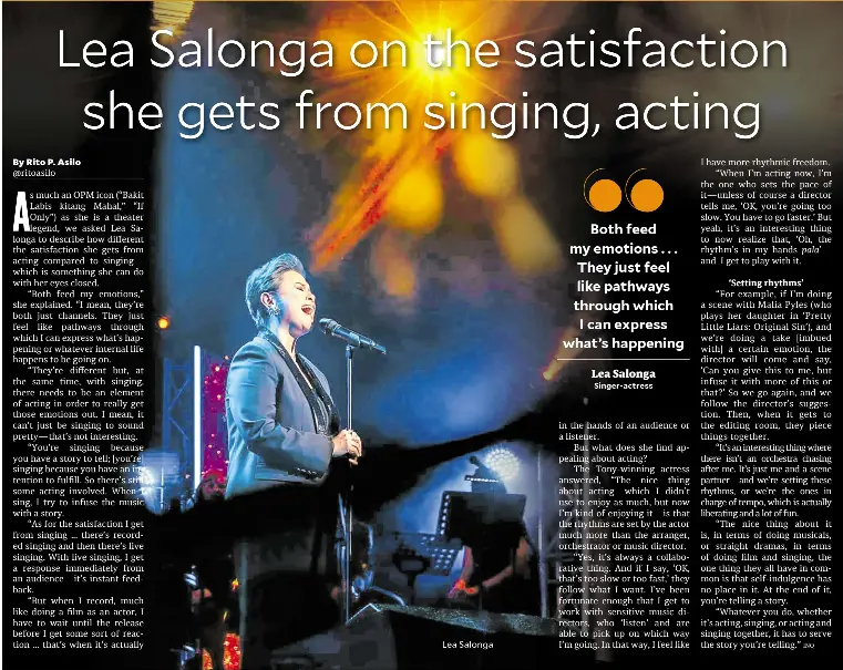 Lea Salonga on the satisfacti­on she gets from singing, acting ...