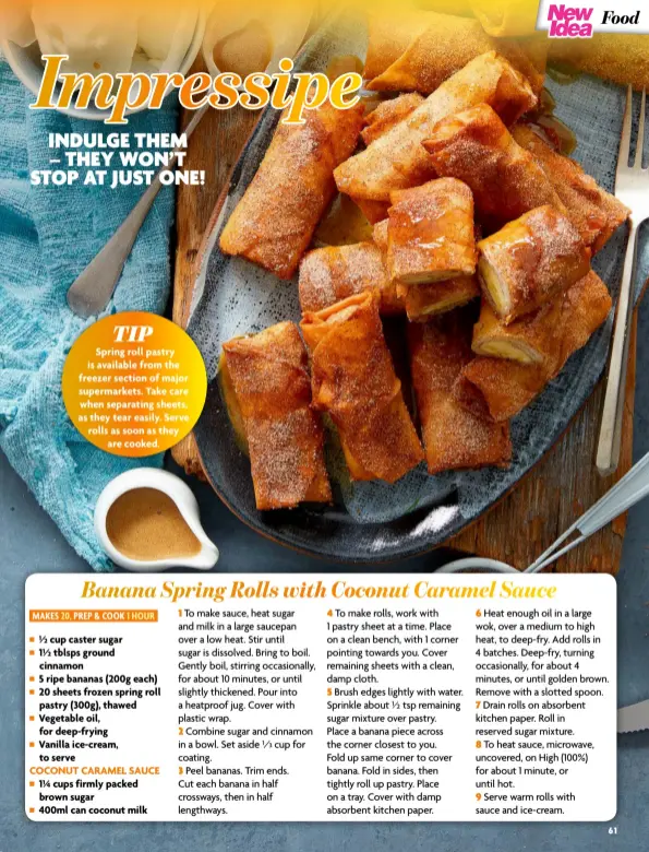 Banana Spring Rolls with Coconut Caramel Sauce - PressReader