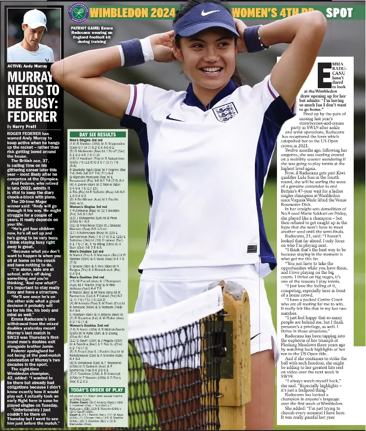 WOMEN’S 4TH RD: SPOT IN SW19 QUARTER-FINALS UP FOR GRABS Emma has feelgood factor back after ...