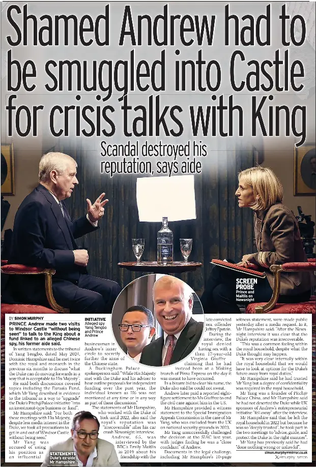 Shamed Andrew had to be smuggled into Castle for crisis talks with King - PressReader