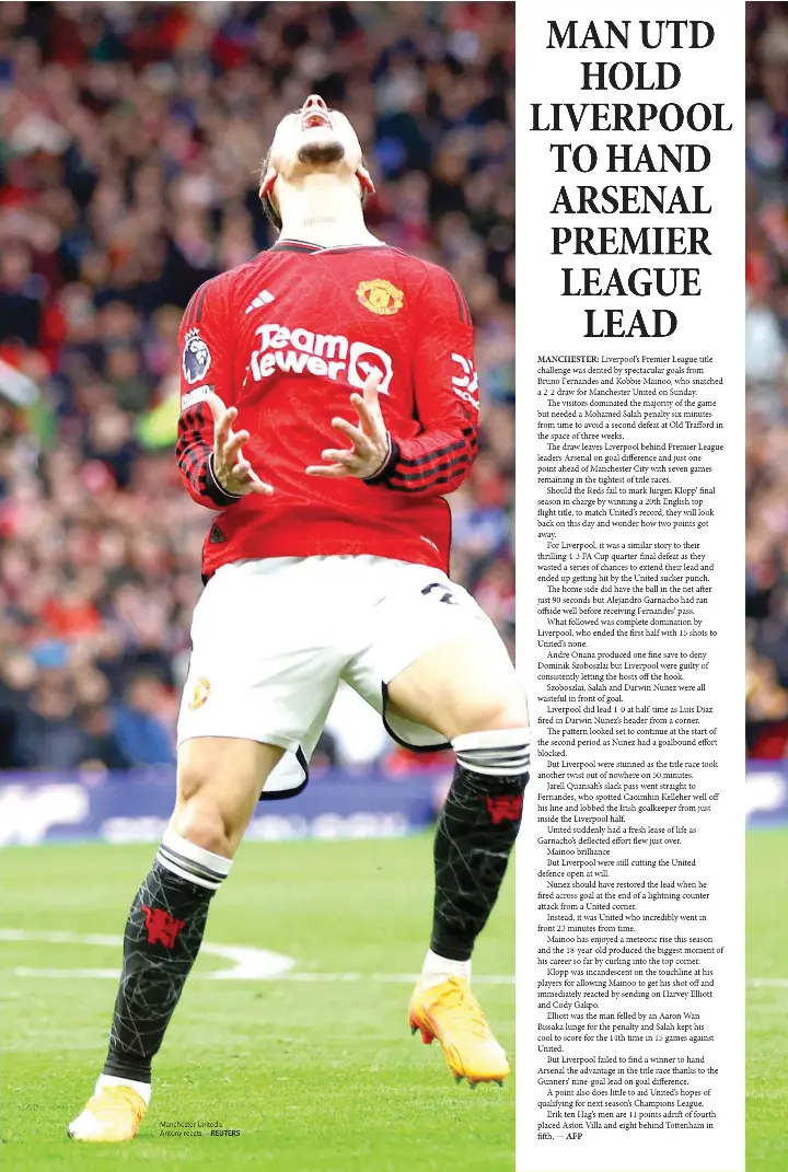MAN UTD HOLD LIVERPOOL TO HAND ARSENAL PREMIER LEAGUE LEAD - PressReader