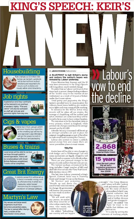 ANEW KING’S SPEECH: KEIR’S » BRITAIN 40 LAWS OF CHANGE & HOPE Starmer condemns Tory failure ...