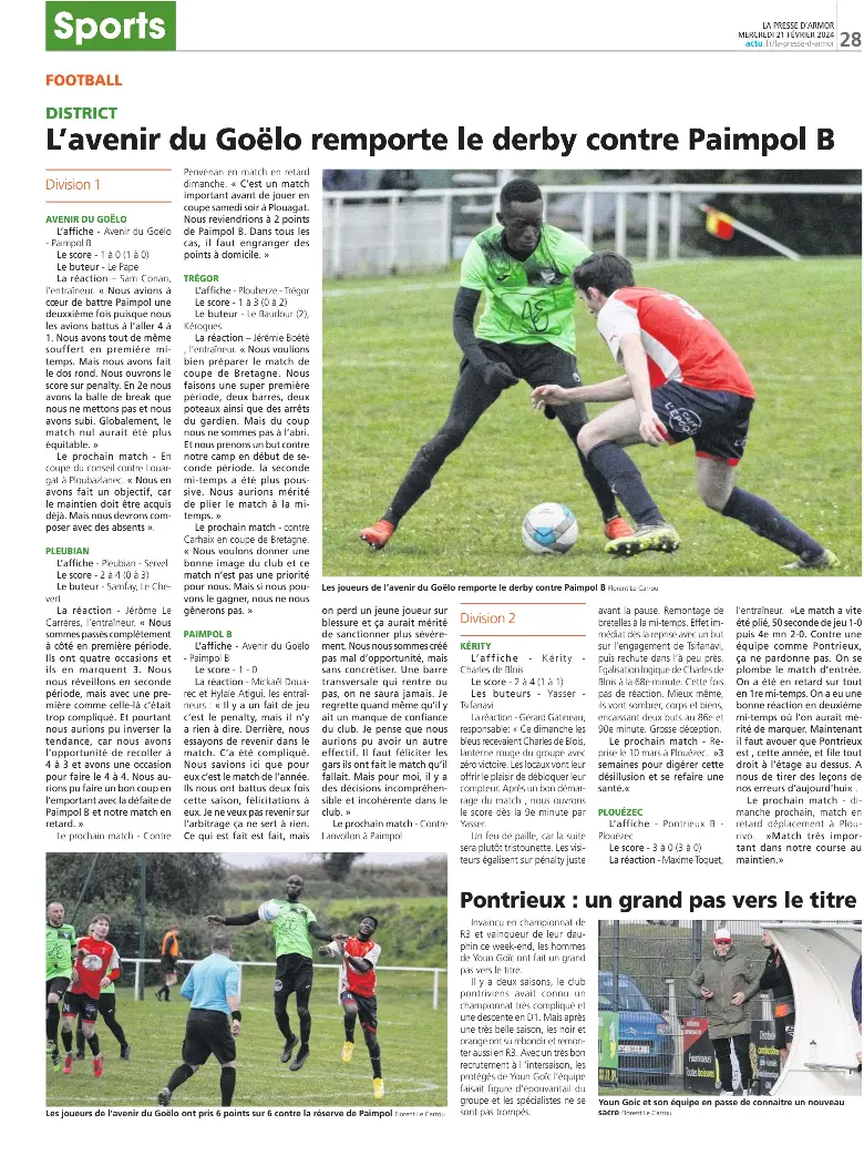 L’avenir du Goëlo remporte le derby contre Paimpol B - PressReader