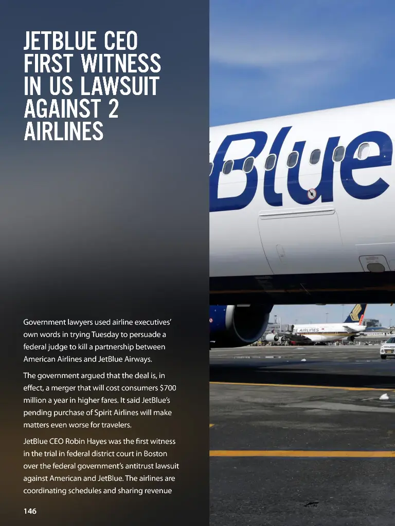 JETBLUE CEO FIRST WITNESS IN US LAWSUIT AGAINST 2 AIRLINES - PressReader