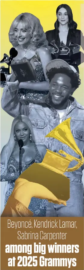 Beyoncé, Kendrick Lamar, Sabrina Carpenter among big winners at 2025 Grammys - PressReader