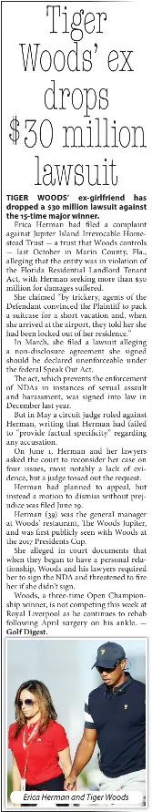 Tiger Woods’ ex drops $30 million lawsuit - PressReader