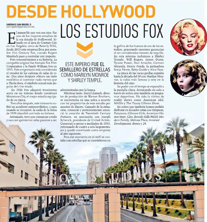 DESDE HOLLYWOOD LOS ESTUDIOS FOX - PressReader