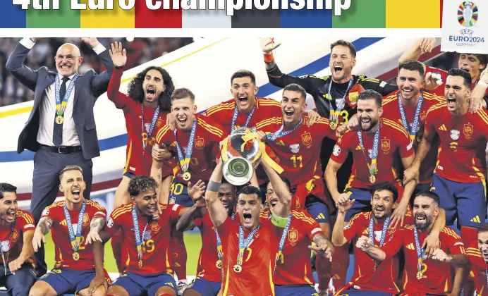 Spain beat England 2-1 to clinch record 4th Euro championsh­ip - PressReader