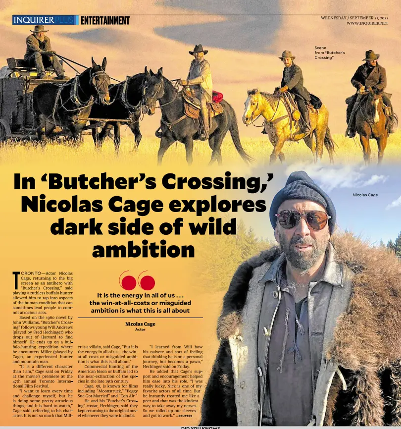 In ‘Butcher’s Crossing,’ Nicolas Cage explores dark side of wild ambition - PressReader