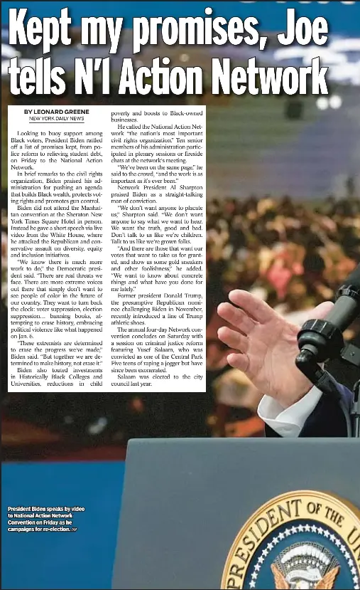 Kept my promises, Joe tells N’l Action Network - PressReader