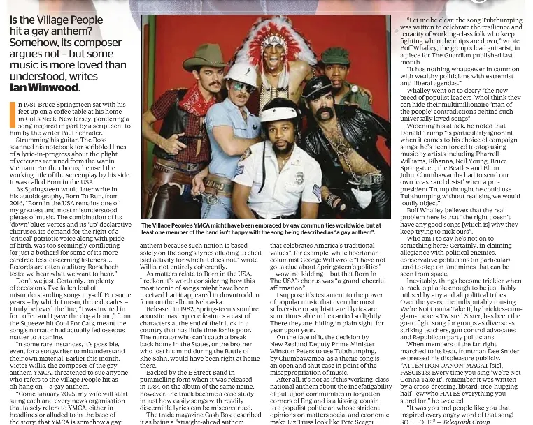 From YMCA to Born in the USA Rock’s most misconstru­ed songs - PressReader