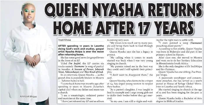 QUEEN NYASHA RETURNS HOME AFTER 17 YEARS - PressReader