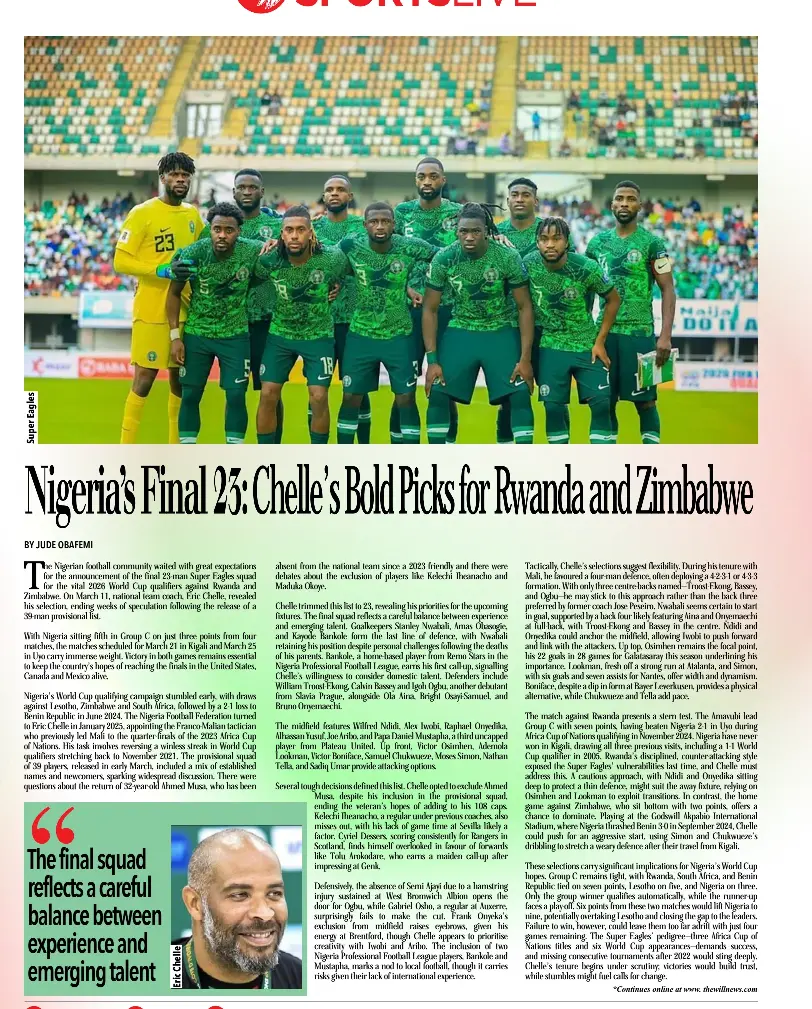 Nigeria’s Final 23: Chelle’s Bold Picks for Rwanda and Zimbabwe - PressReader