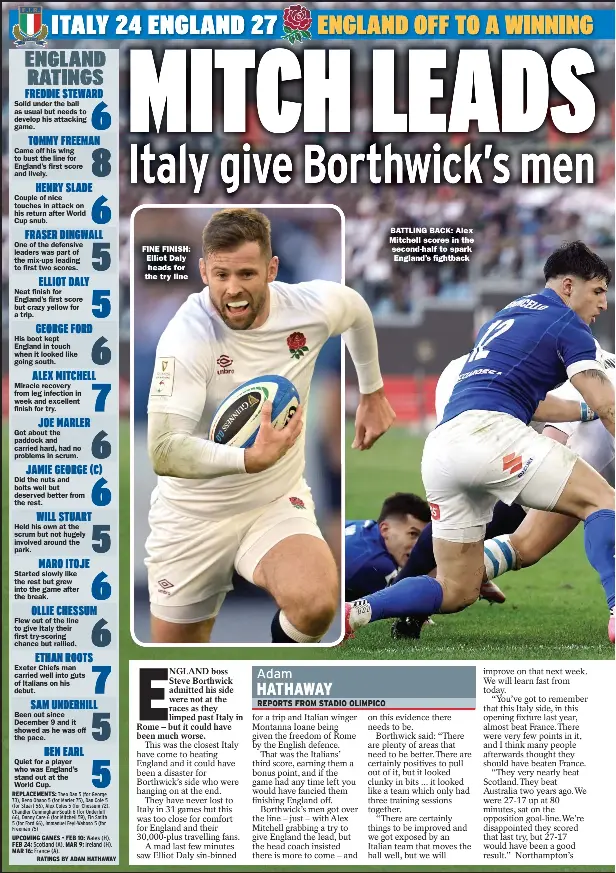 MITCH LEADS Italy give Borthwick’s men RECOVERY - PressReader