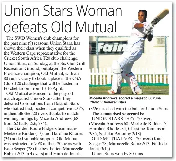 Union Stars Woman defeats Old Mutual - PressReader