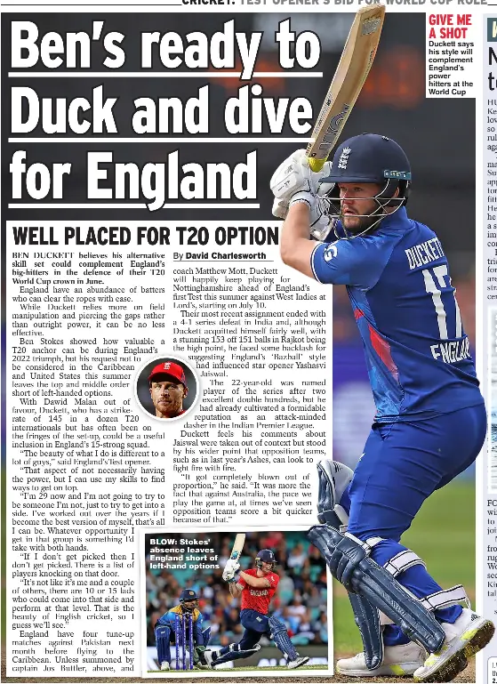Ben’s ready to duck and dive for england - PressReader