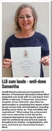 LLB cum laude - well-done Samantha - PressReader