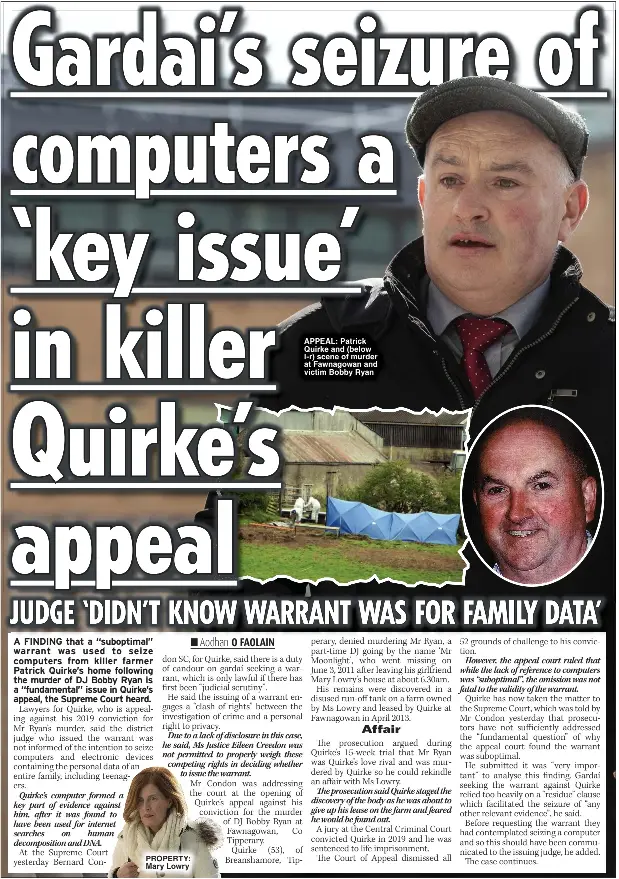 ‘MR MOONLIGHT’ MURDER Gardai’s seizure of computers a ‘key issue’ in killer Quirke’s appeal ...