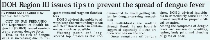 DOH Region III issues tips to prevent the spread of dengue fever ...