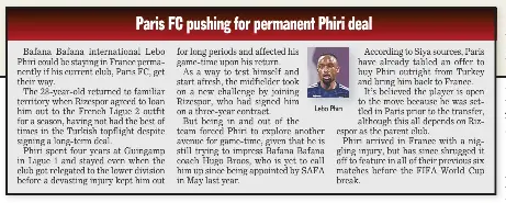 Paris FC pushing for permanent Phiri deal - PressReader