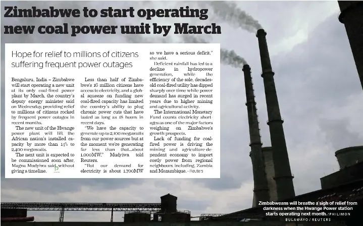 Zimbabwe to start operating new coal power unit by March - PressReader