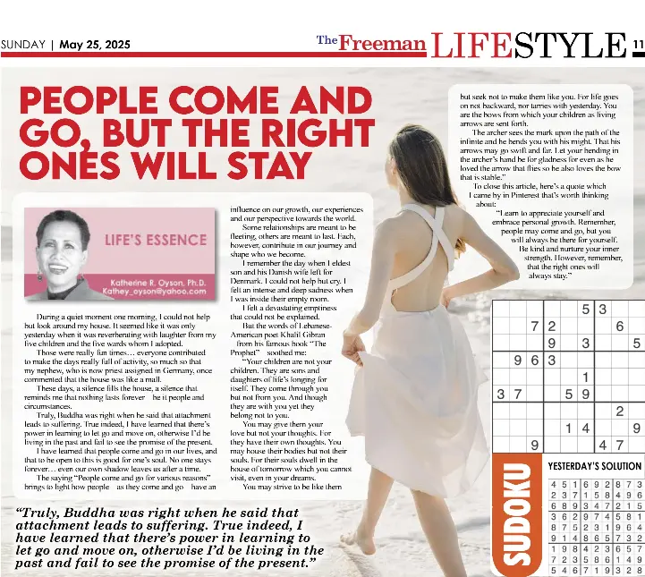 PEOPLE COME AND GO, BUT THE RIGHT ONES WILL STAY - PressReader
