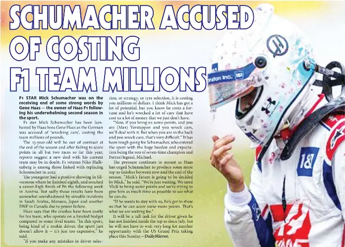 SCHUMACHER ACCUSED OF COSTING F1 TEAM MILLIONS - PressReader