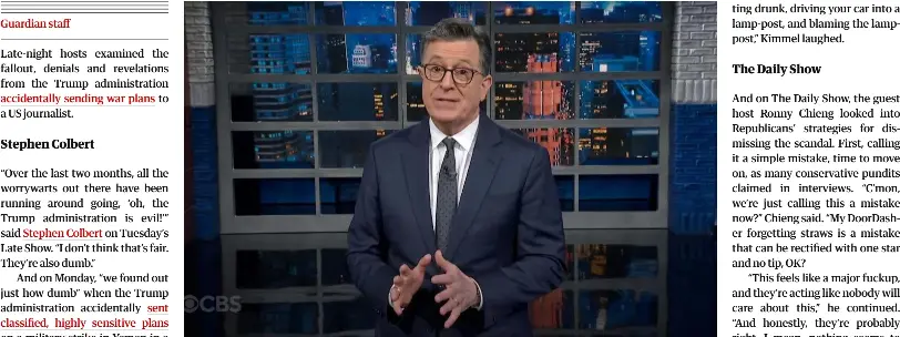 Stephen Colbert on the Signal leak: ‘All of these people should be fired’ - PressReader
