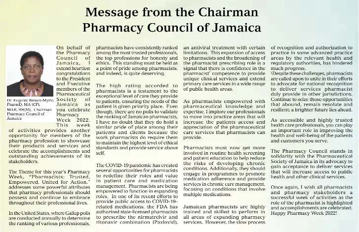 Message from the Chairman Pharmacy Council of Jamaica - PressReader