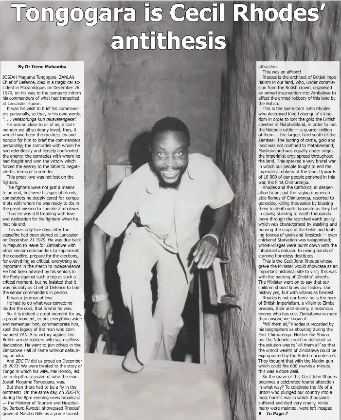 Tongogara is Cecil Rhodes’ antithesis - PressReader