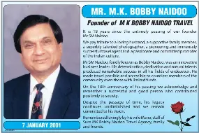 Founder of M K BOBBY NAIDOO TRAVEL - PressReader