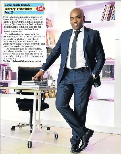 Name: Tsholo Mokobe Company: Atone Works Age: 29 - PressReader